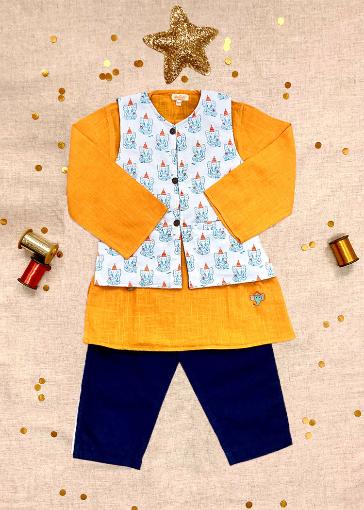Boys Festive Kurta Bandi Set Ganesh Yellow – The Almirah Store